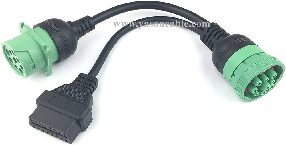 Green Type 2 J1939 9pin to OBD2 Female and to Square J1939 9pin ...