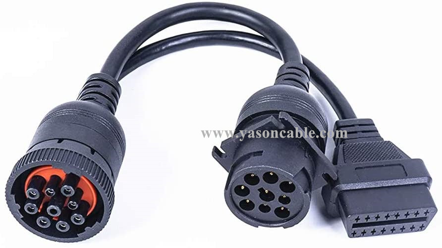 Type 1 J1939 9pin Female to OBD2 and to J1939 Male Splitter Y Cable for ...