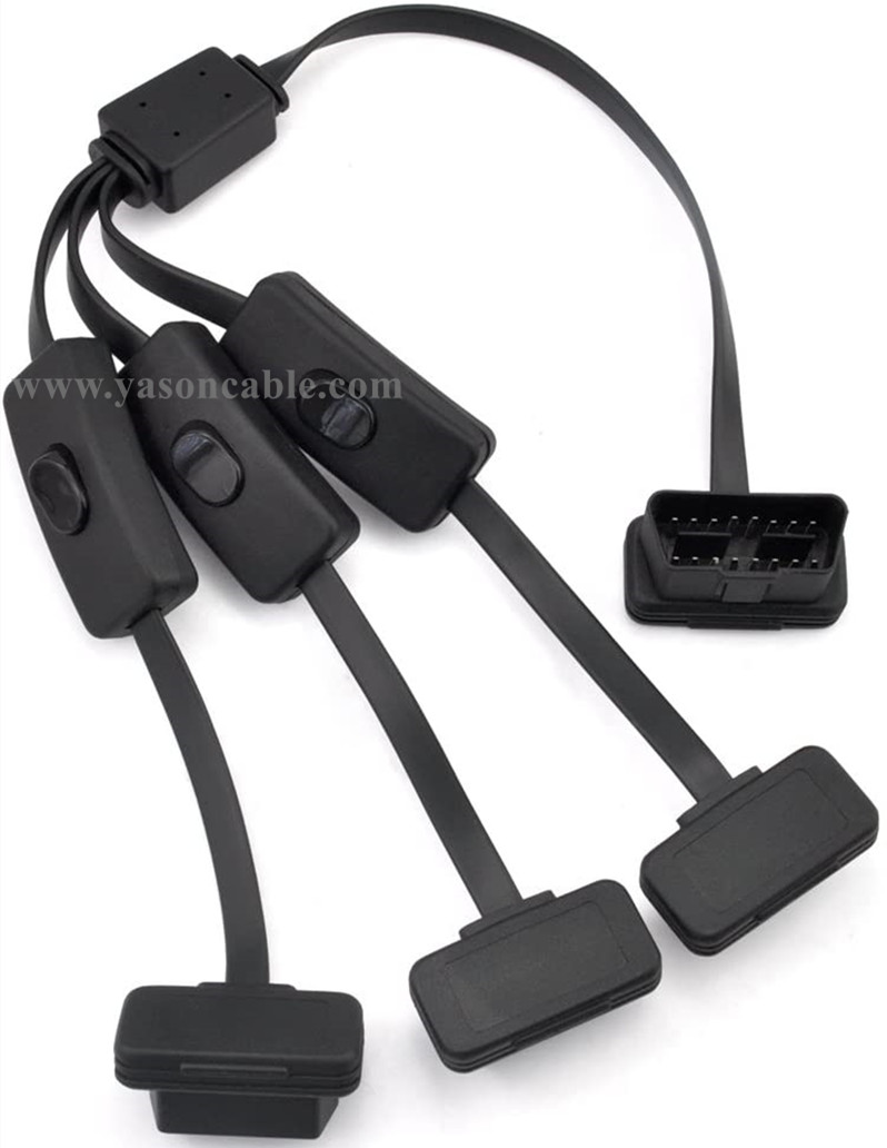 OBD2 OBDII Extension Cable 1 to 3 Ultra Low Profile 16 Pin Male to ...