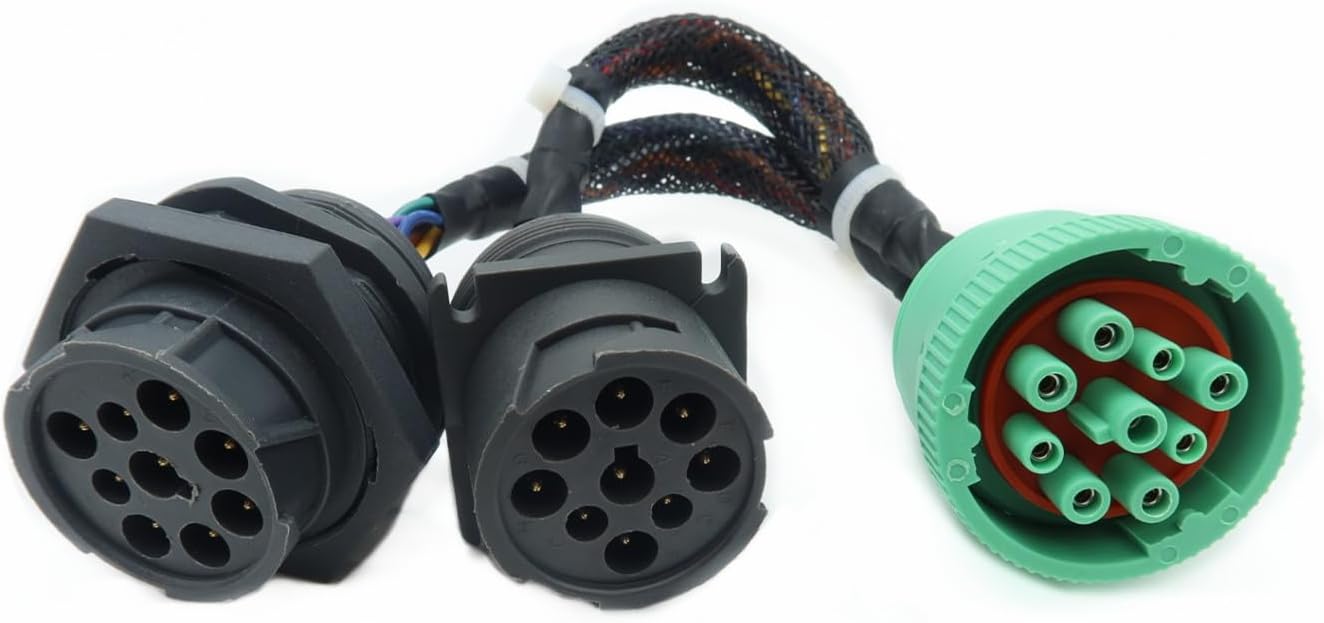 Type2 Green J1939 Male to 2pcs J1939 Type 2 Female Connector Threaded and Flange J1939 Splitter ...